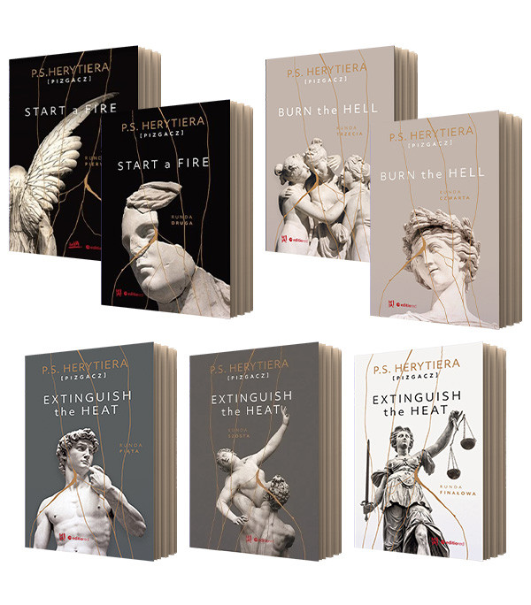 Pakiet książek serii Start a Fire Runda Tom 1 - 7 Trylogia Hell - P.S. Herytiera Pizgacz ...